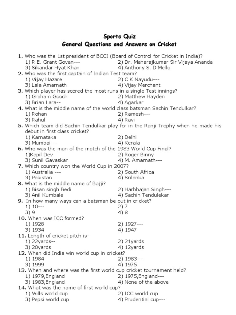Cricket Quiz | PDF | Ball Games | Forms Of Cricket