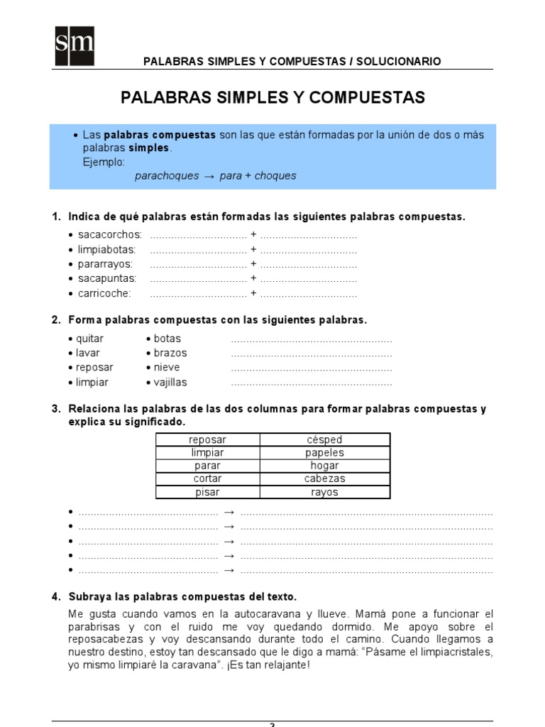 Palabras Simples y Compuestas: Ejercicios | PDF | Clima | Naturaleza