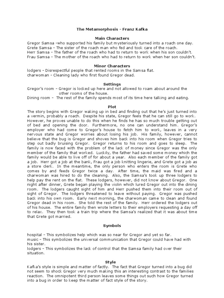 Kafka's Metamorphosis Summary | PDF | The Metamorphosis
