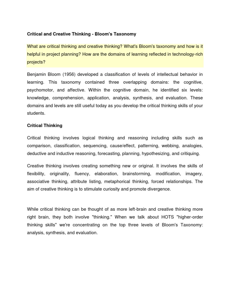 Critical And Creative Thinking Pdf Critical Thinking Thought
