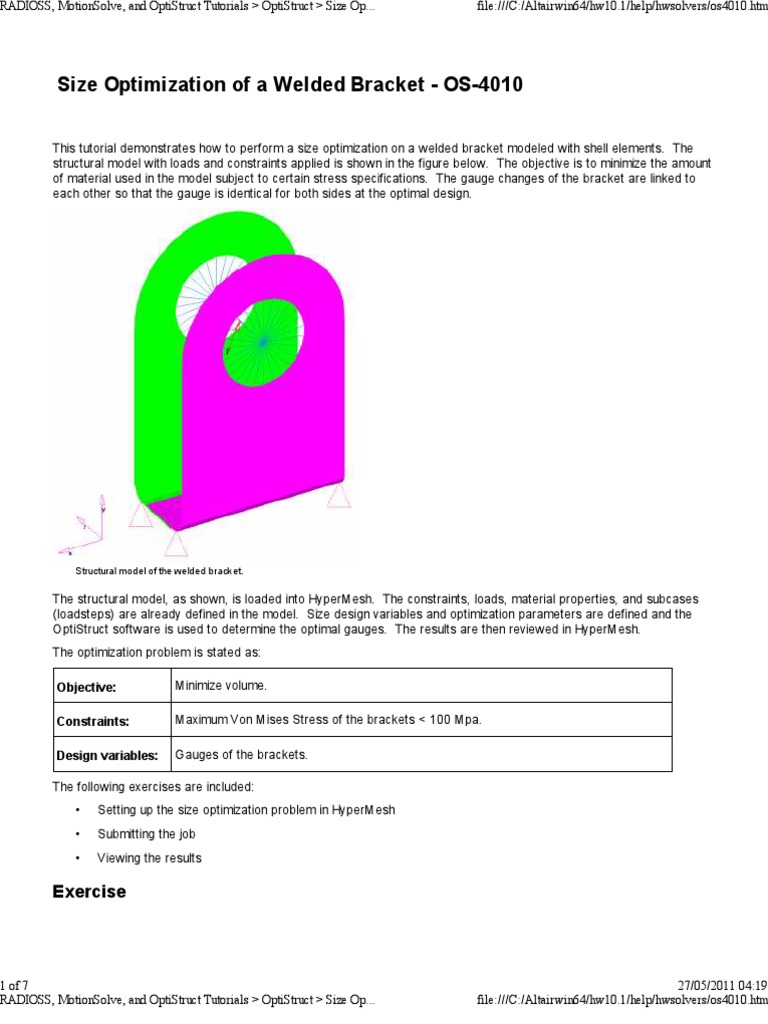 OptiStruct - 04 - Size Optimization of A Welded Bracket - OS-4010 | PDF ...