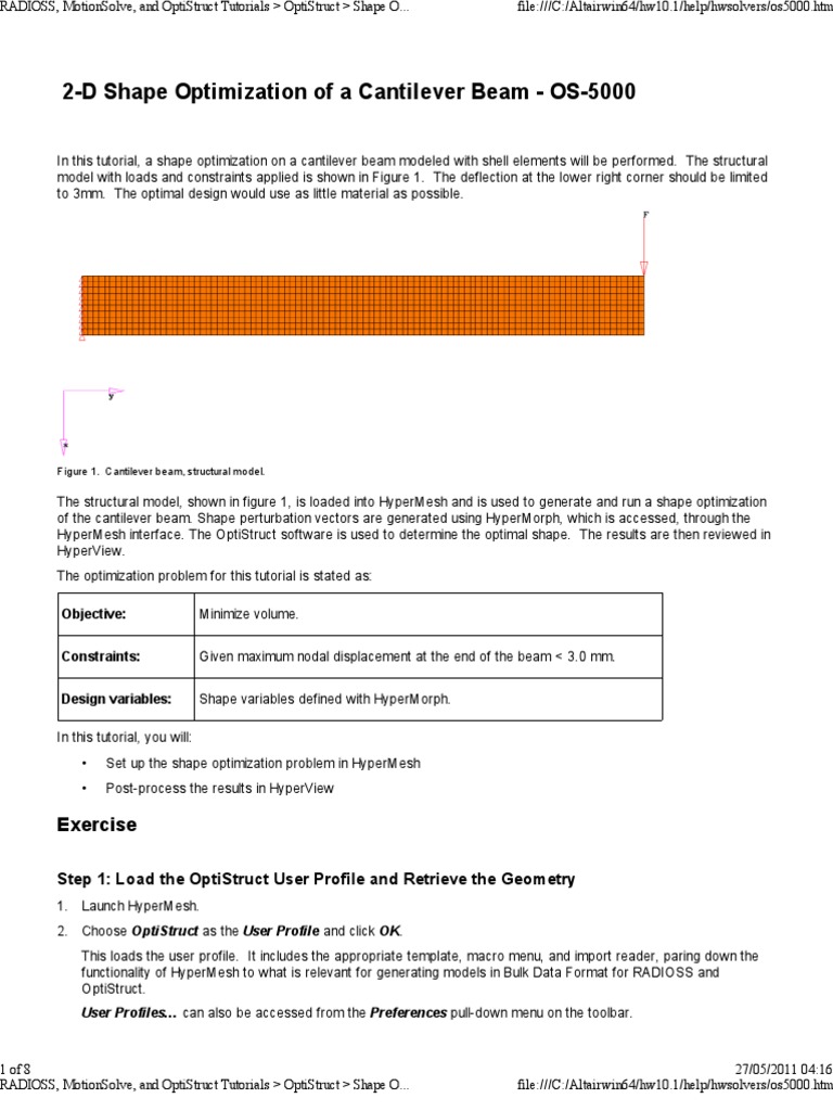 OptiStruct - 05 - 2-D Shape Optimization of A Cantilever Beam | PDF | Finite Element Method ...