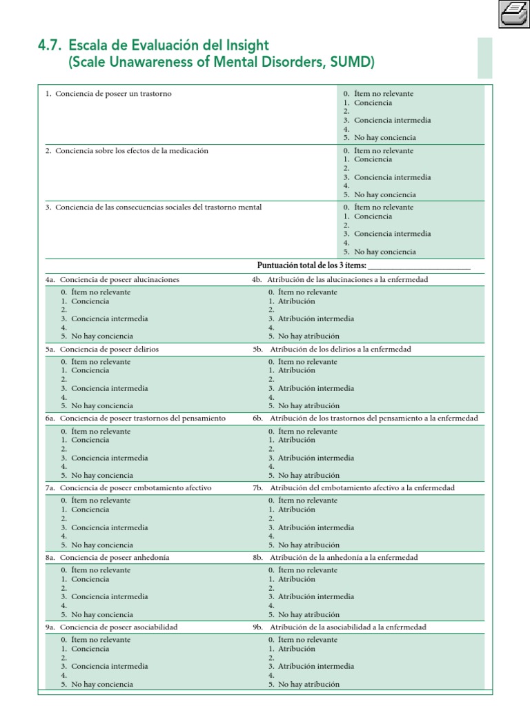 Escala SUMD para Evaluar Insight Esquizofrenia | PDF