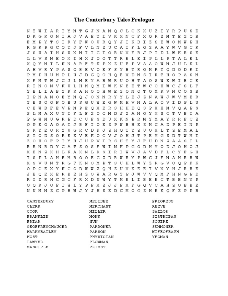The Canterbury Tales Prologue Word Search | PDF
