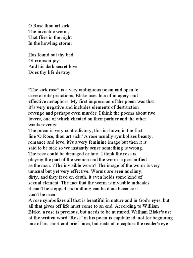 The Sick Rose | PDF | William Blake | Poetry