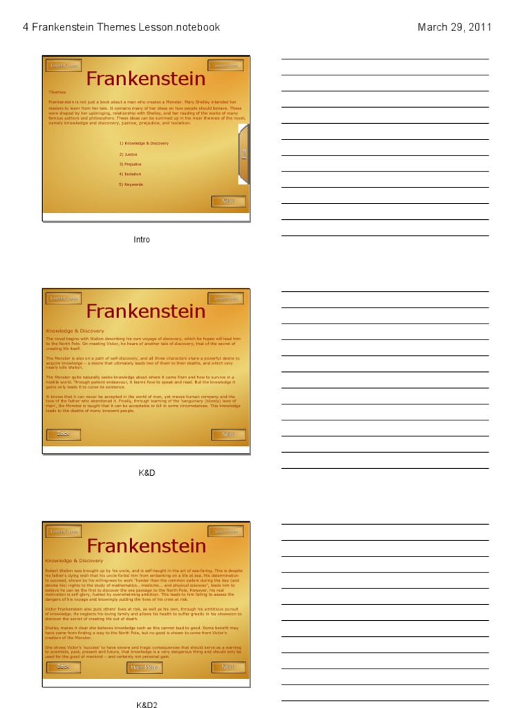 Frankenstein: 4 Frankenstein Themes Lesson - Notebook March 29, 2011 | PDF