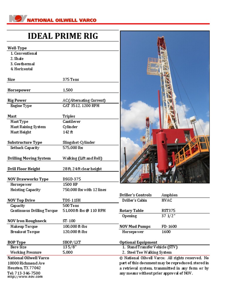 NOV Ideal Prime Rig Specifications | PDF