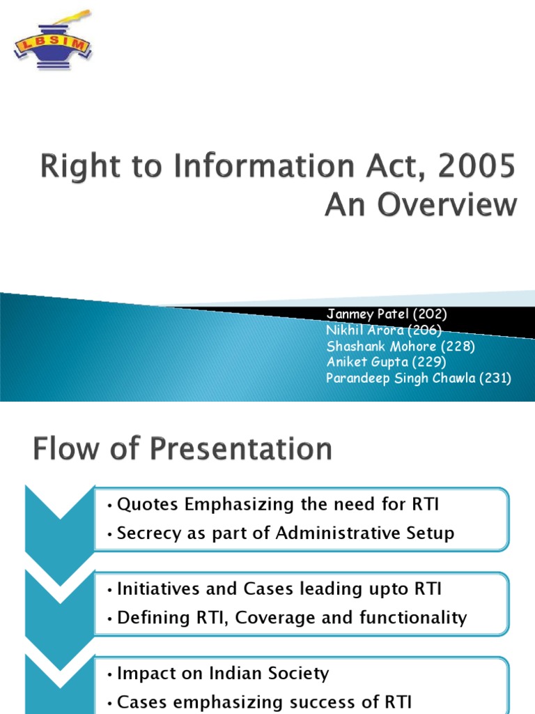 Overview of the RTI Act 2005 | PDF | Freedom Of Information Laws By ...