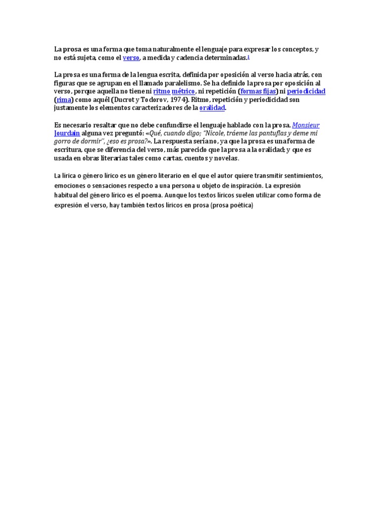 La Prosa Es Una Forma Que Toma Naturalmente El Lenguaje para Expresar ...
