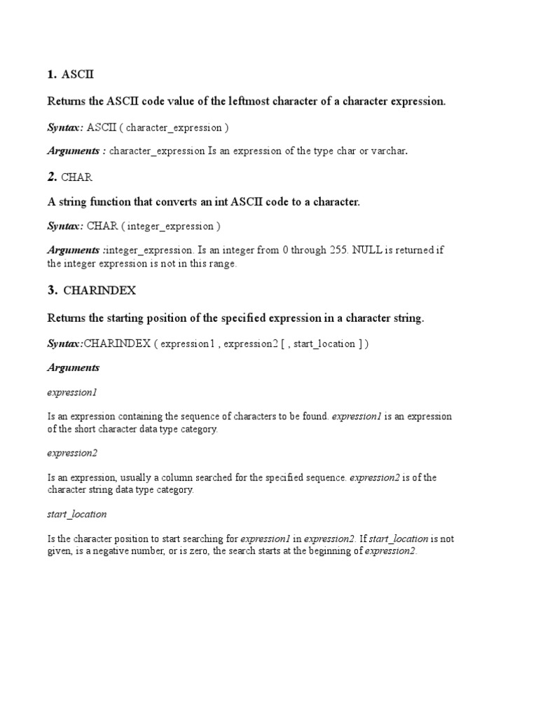 Ascii Returns The ASCII Code Value of The Leftmost Character of A ...