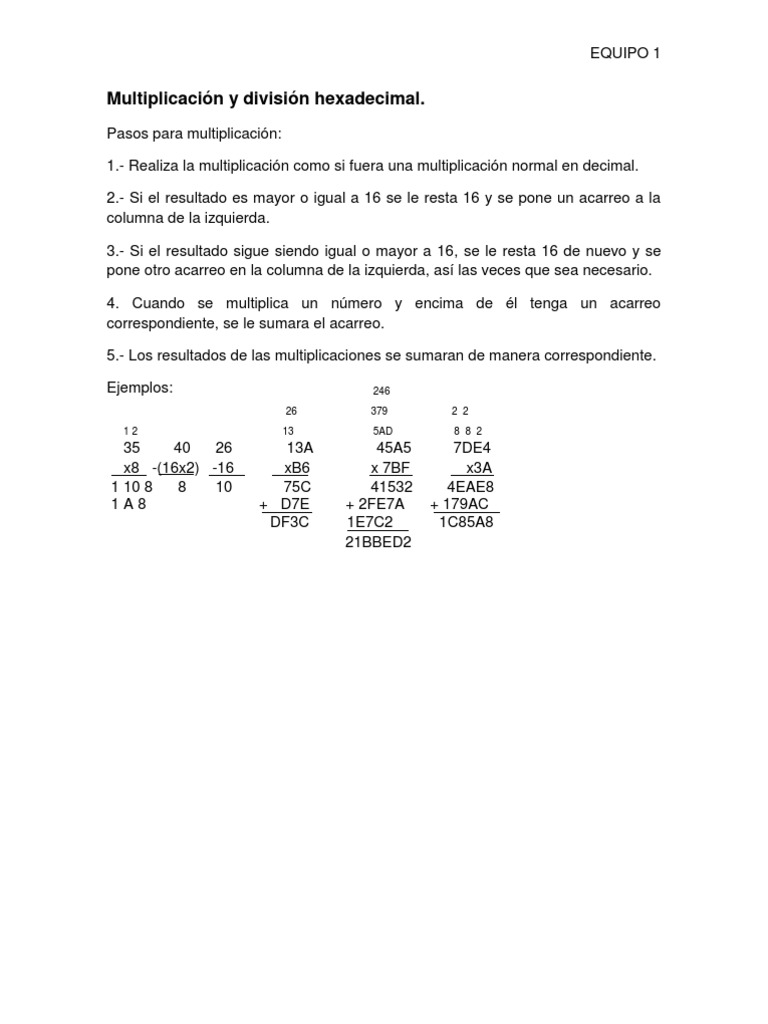 Multiplicación y División Hexadecimal | PDF