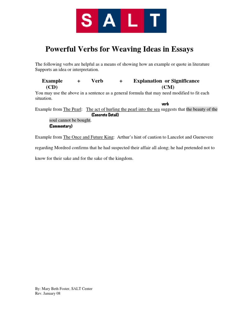 Powerful Verbs For Essays | PDF | Essays