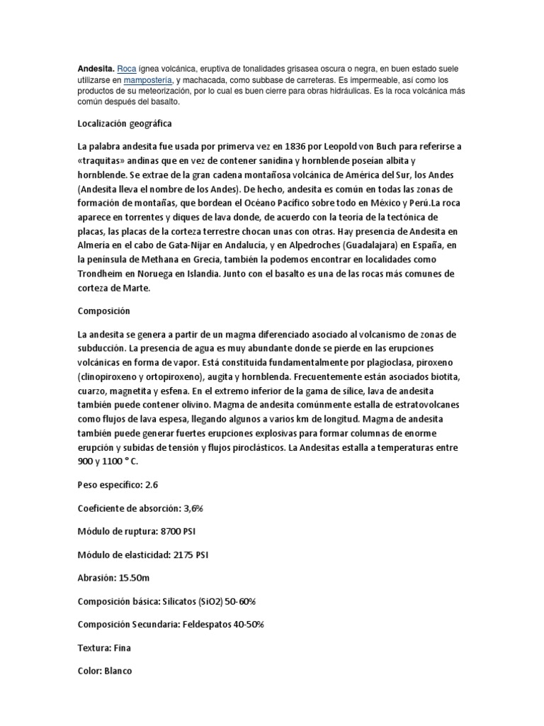 Guía Completa sobre la Andesita | PDF | Roca ígnea | Basalto