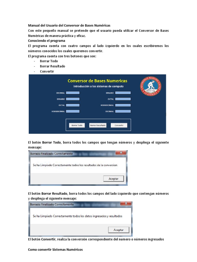Manual Del Usuario Conversor de Bases Numéricas | PDF