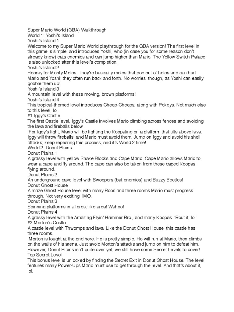 Super Mario World (GBA) Walkthrough PDF | PDF | Mario | Nintendo Games