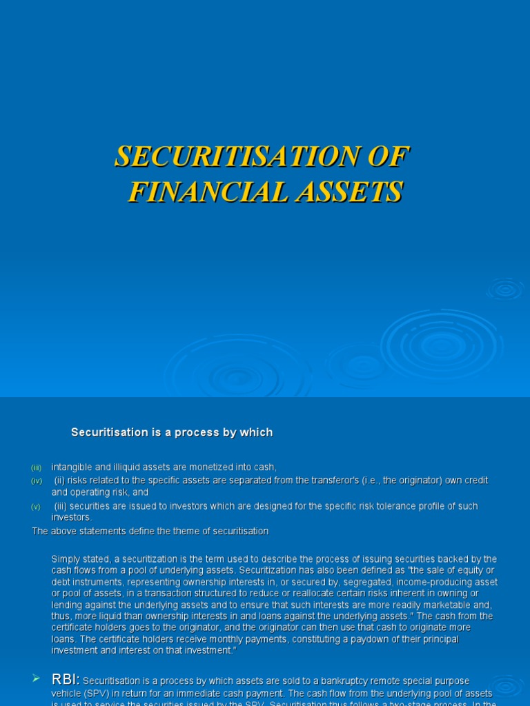 Securitisation of Financial Assets | PDF | Securitization | Securities ...