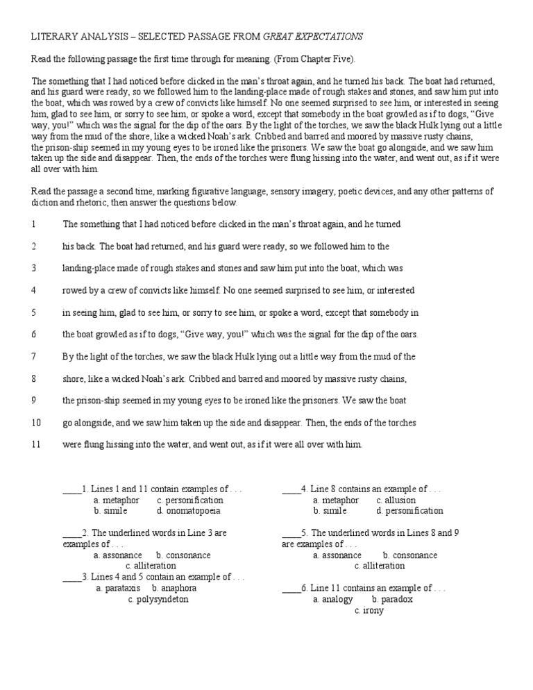 Great Expectations Literary Analysis Passage 1 | PDF | Linguistics | Poetry