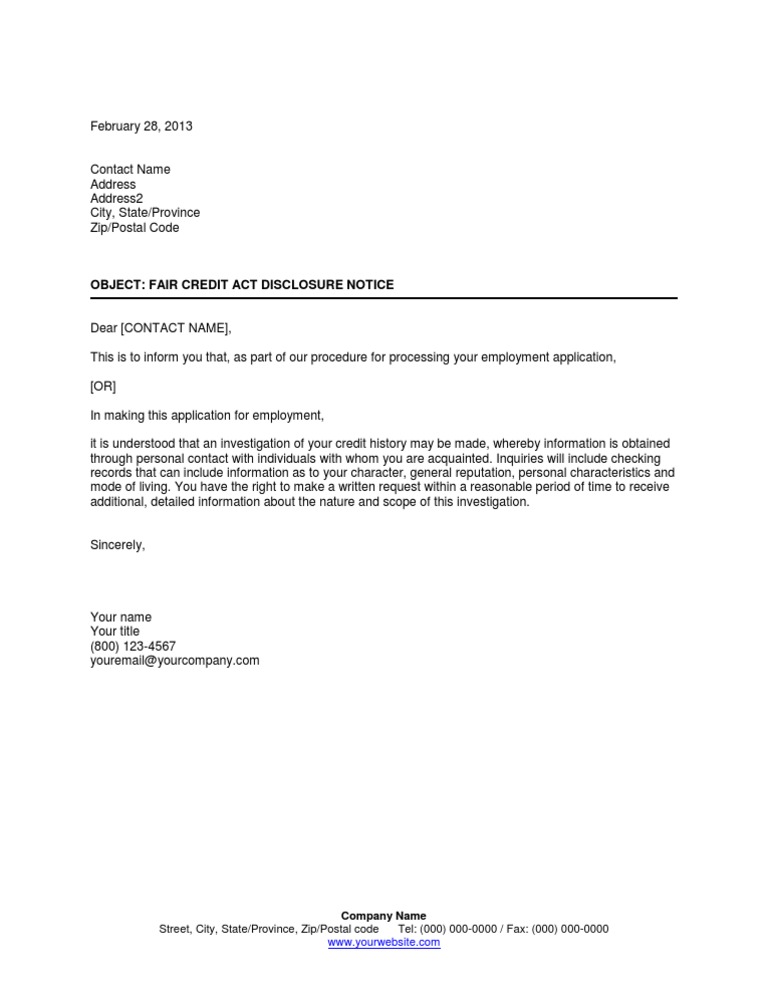 Object: Fair Credit Act Disclosure Notice | PDF | Social Science | Law