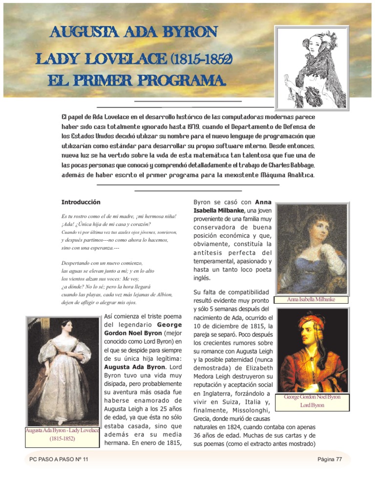 Augusta Ada Byron - Lady Lovelace (1815 - 1852) El Primer Programa | PDF