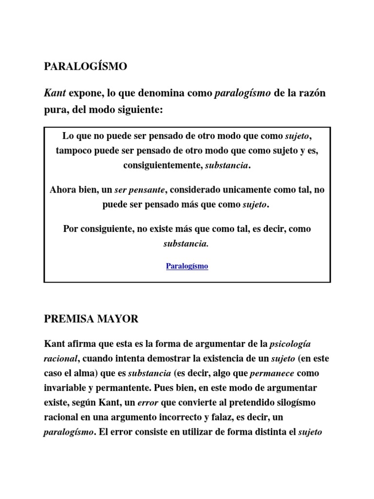 Paralogismo de La Razón | PDF | Immanuel Kant | Existencia