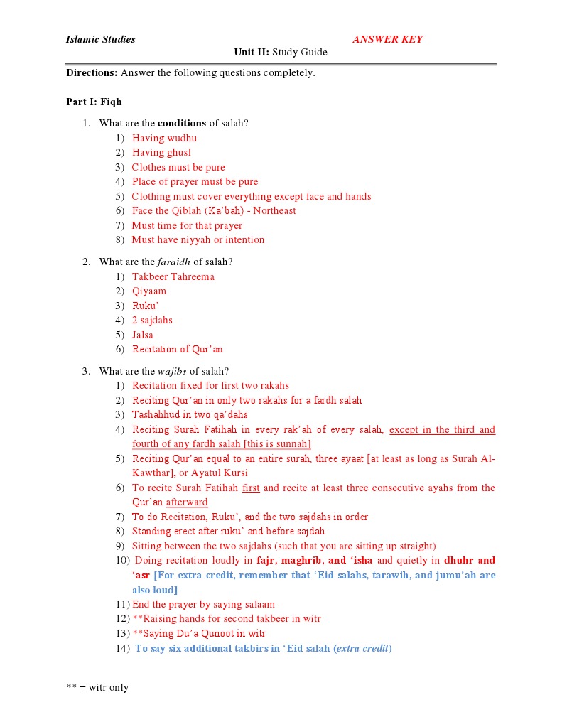 Unit II Study Guide Answer Key | PDF | Prophets And Messengers In Islam ...