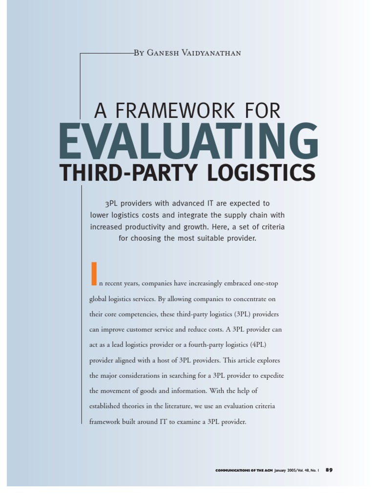 A Framework For Evaluating 3PL | PDF | Logistics | Request For Proposal