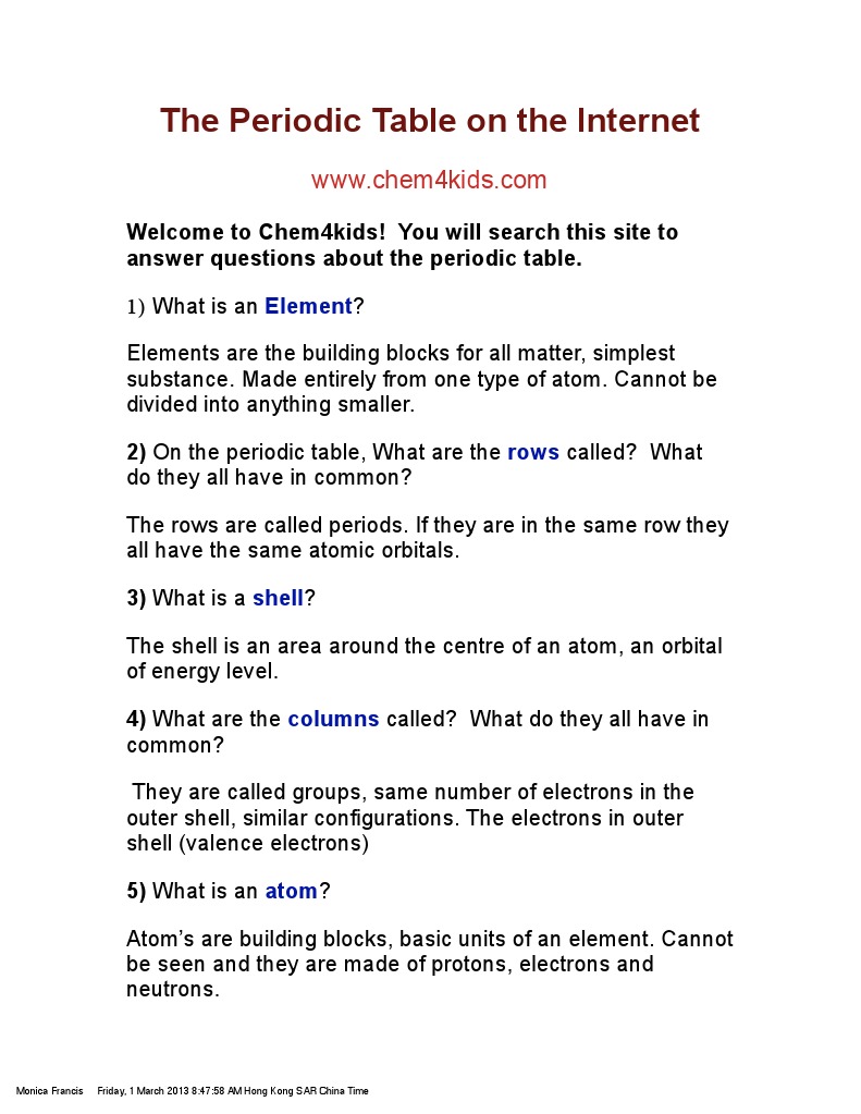 The Periodic Table Webquest Final | PDF | Atoms | Atomic Nucleus
