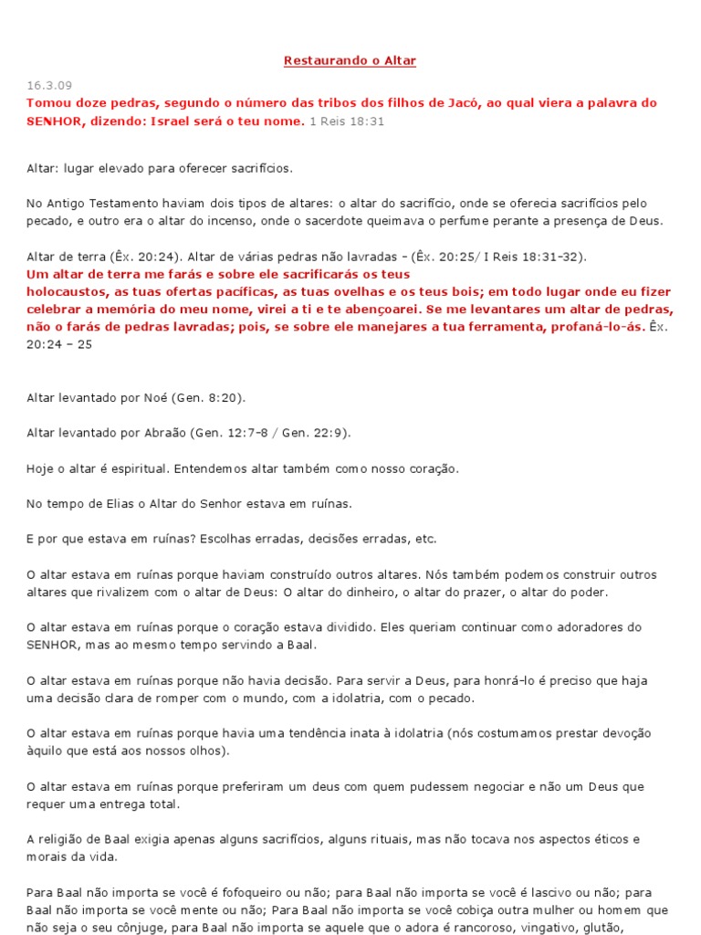 Restaurando o Altar | PDF | Elias | Sacrifício