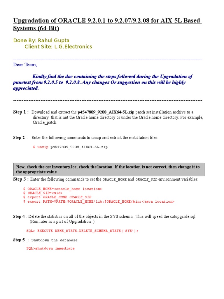 Upgradation To Oracle 9.2.0.7/9.2.0.8 | PDF | Oracle Database | Databases