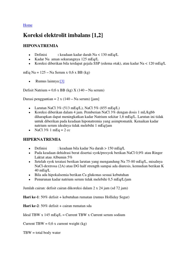 Rumus Koreksi Elektrolit | PDF | Memasak, Makanan, & Anggur | Kesehatan ...