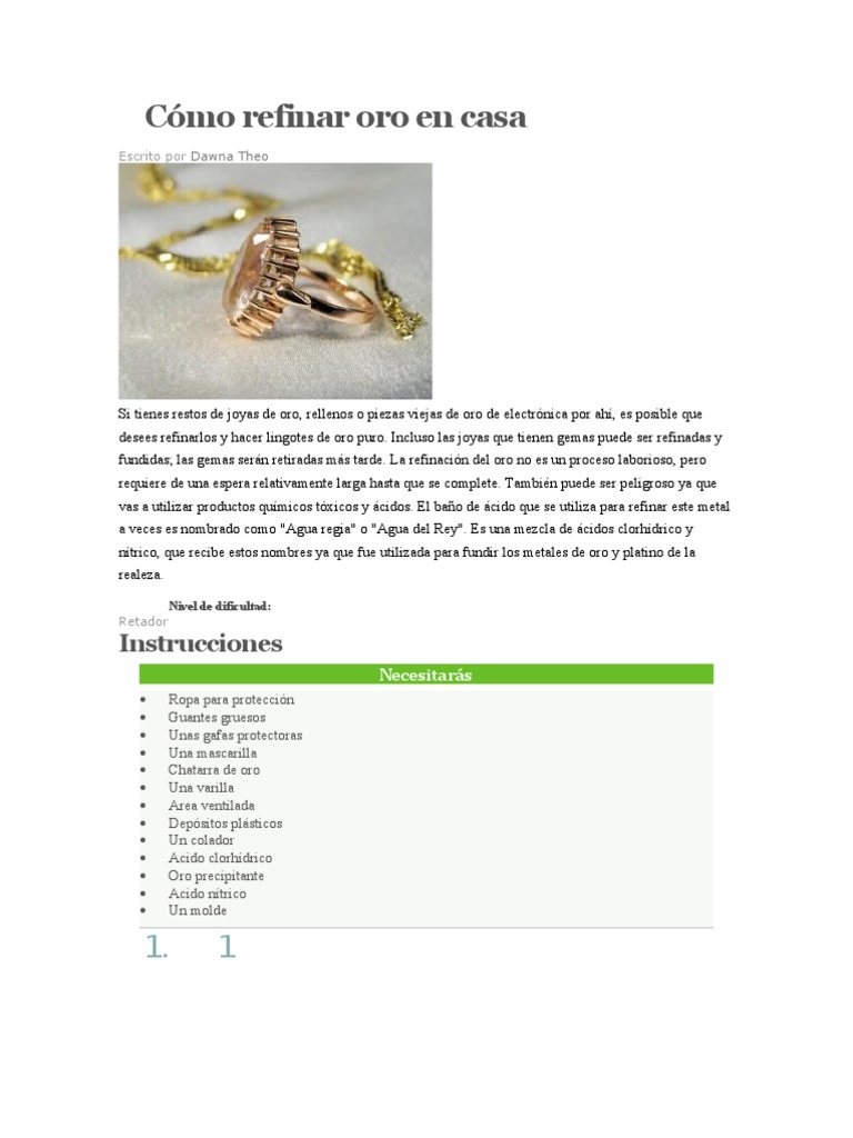 Cómo Refinar Oro en Casa | PDF | Oro | Ácido clorhídrico