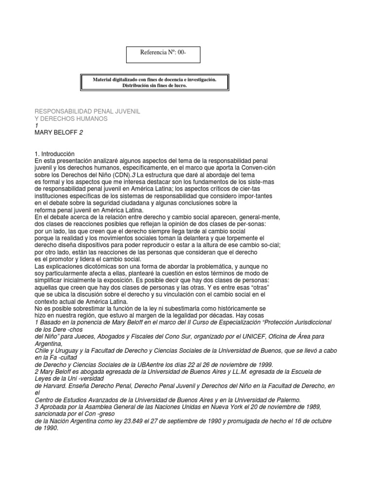 Responsabilidad Penal Juvenil Mary Beloff | PDF | Delito | Derecho penal