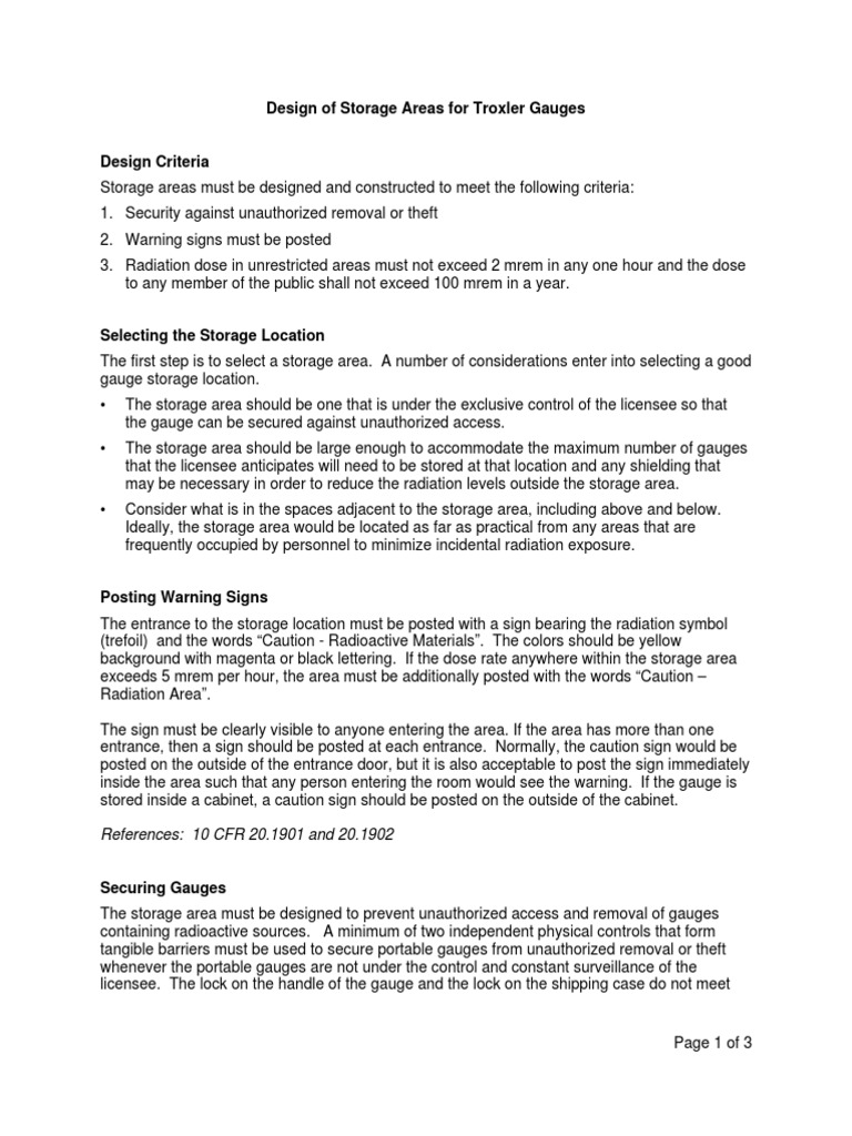 Troxler Gauge Storage Area Design Guide | PDF | Technology & Engineering