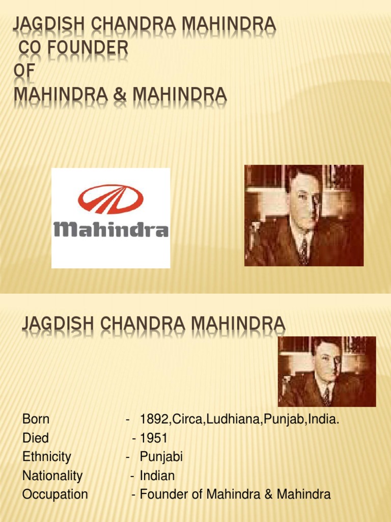 Jagdish Chandra Mahindra Co Founder OF Mahindra & Mahindra | PDF