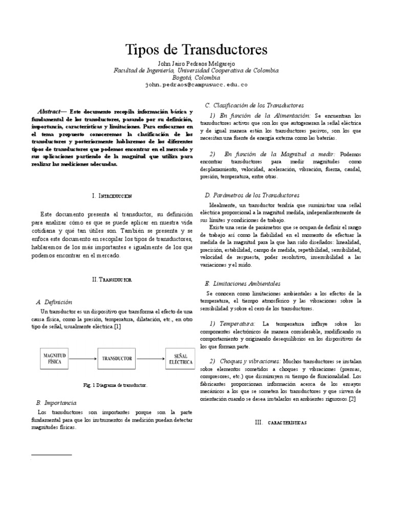 Tipos de Transductores | PDF | Medición | Sensor