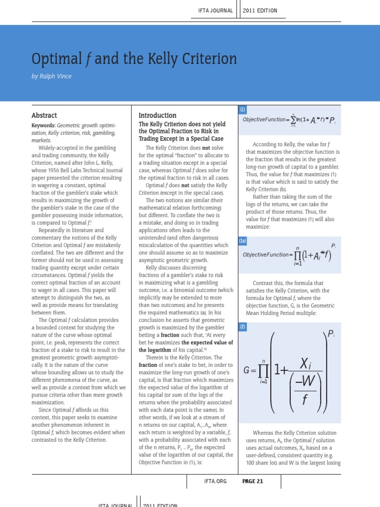 Optimal F and The Kelly Criterion | PDF | Mathematical Optimization ...