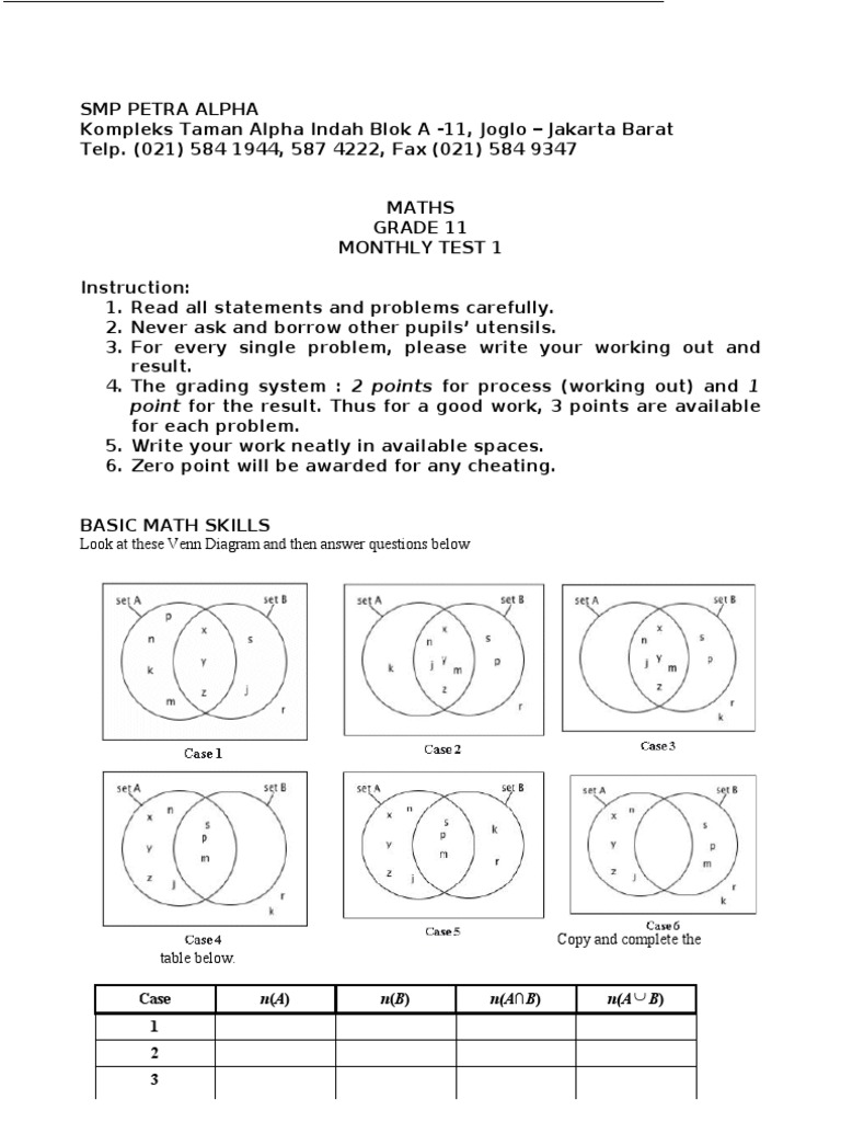 Venn Diagram Questions for Grade 11 | PDF | Discrete Mathematics ...