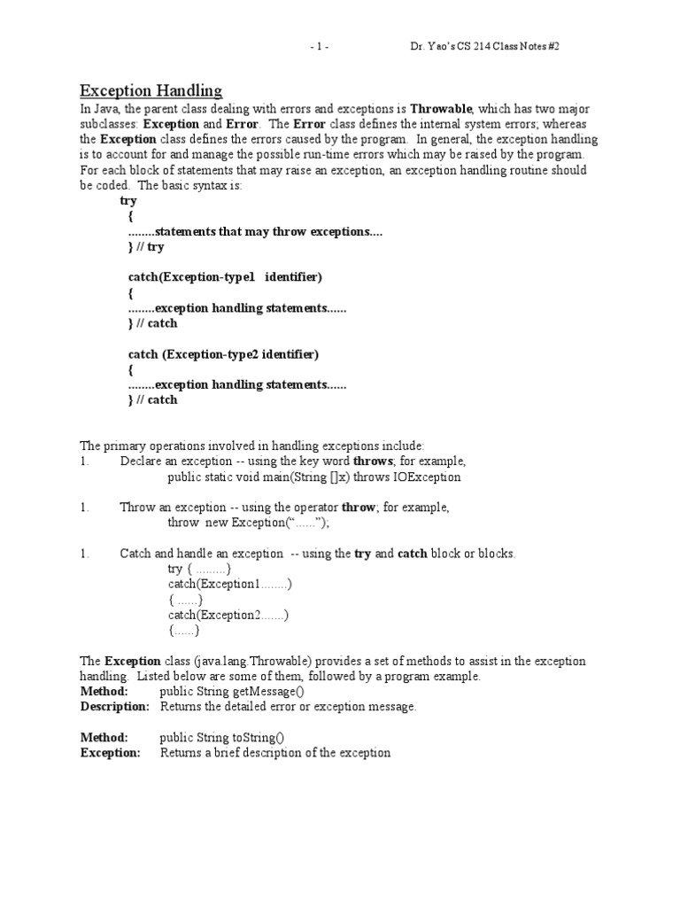 Exception Handling Pdf Java Programming Language Method Computer Programming