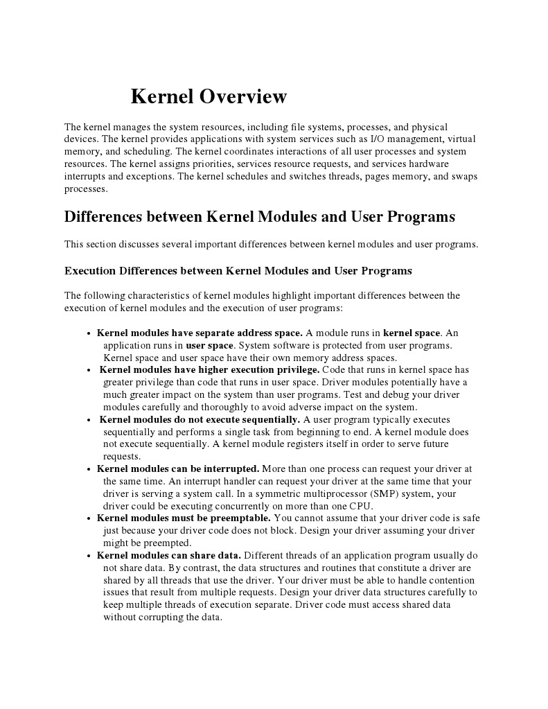 Kernel Overview: Differences Between Kernel Modules and User Programs | PDF