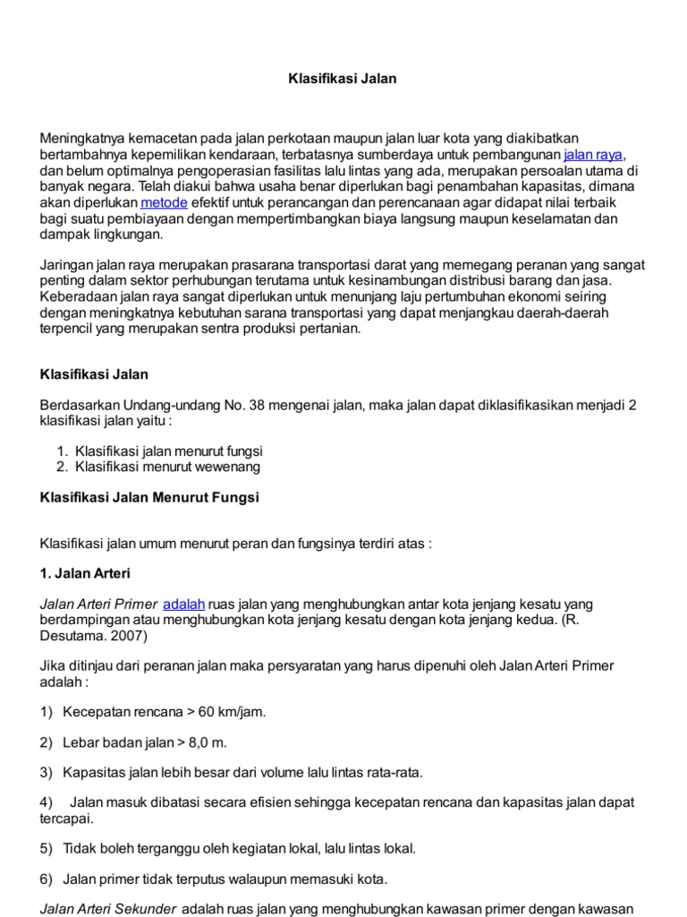 Klasifikasi Jalan | PDF