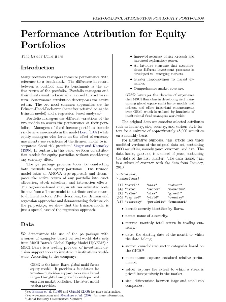 Performance Attribution For Equity Portfolios PDF | PDF | Regression ...