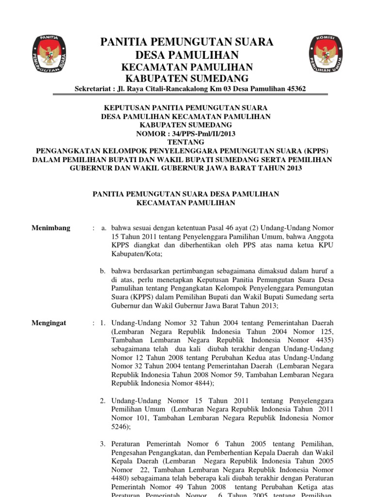 SK PPS Tentang Pengangkatan KPPS | PDF