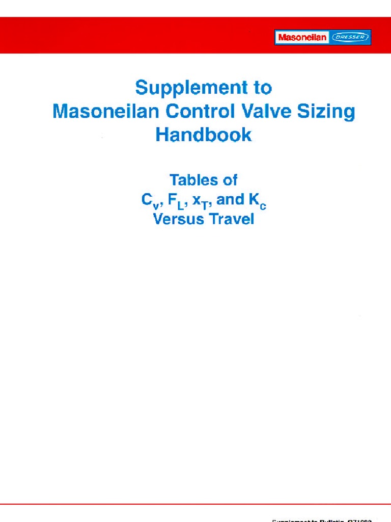 Masoneilan Control Valve Sizing Handbook Supplement 1995 08 Pdf