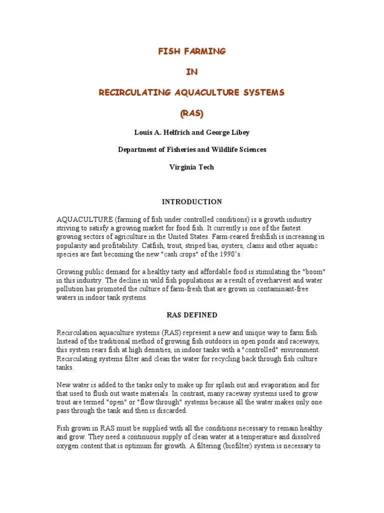 Recirculating Aquaculture Systems Overview | PDF | Hvac | Water