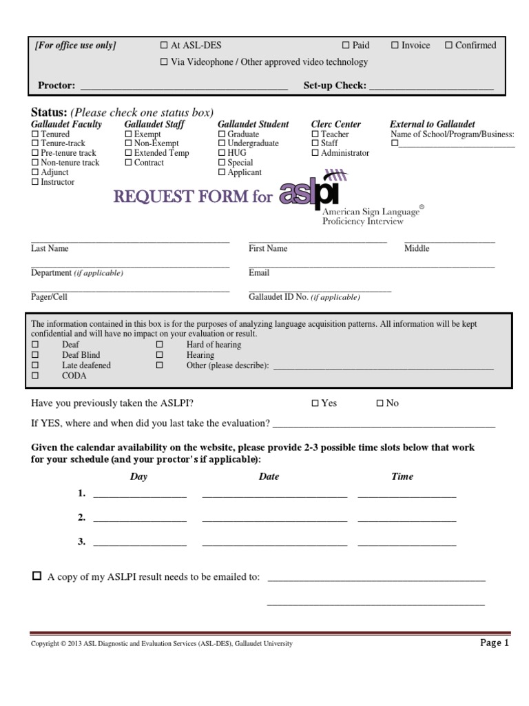 ASLPI Request and Consent Form | PDF | American Sign Language ...