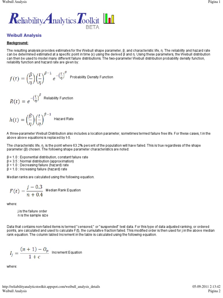Weibull Analysis | PDF | Reliability Engineering | Median