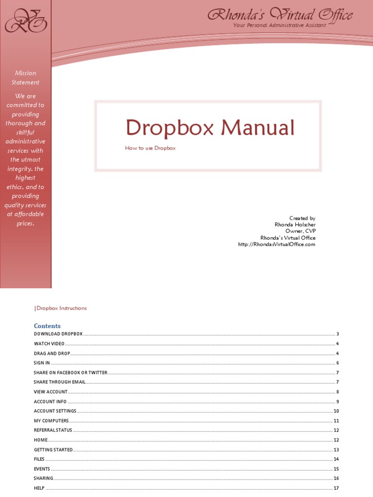Dropbox User Guide by Rhonda's Office | PDF | Facebook | Software