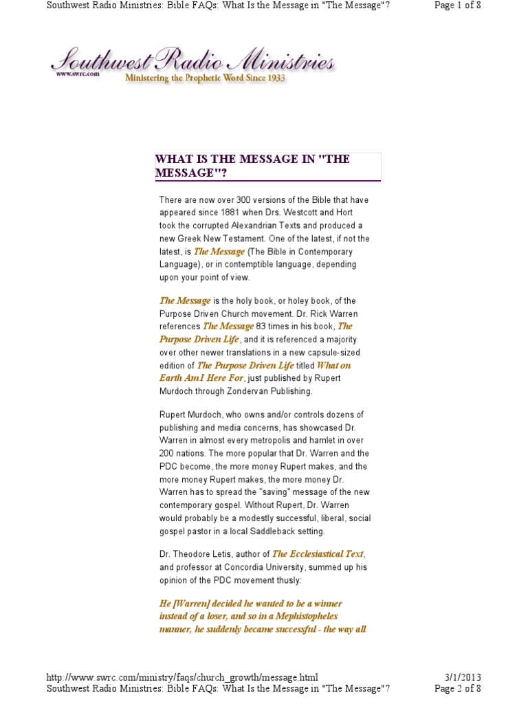 What Is The Message in The Message | PDF | New Testament | Bible