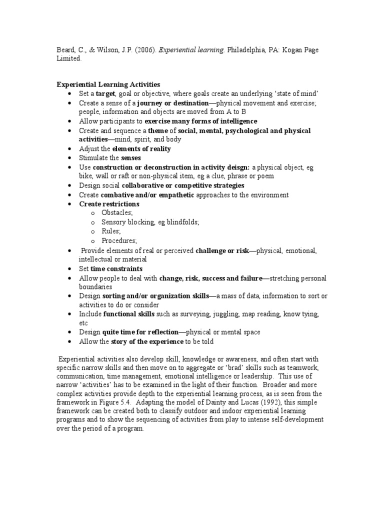 Experiential Learning Pdf Experiential Education Learning
