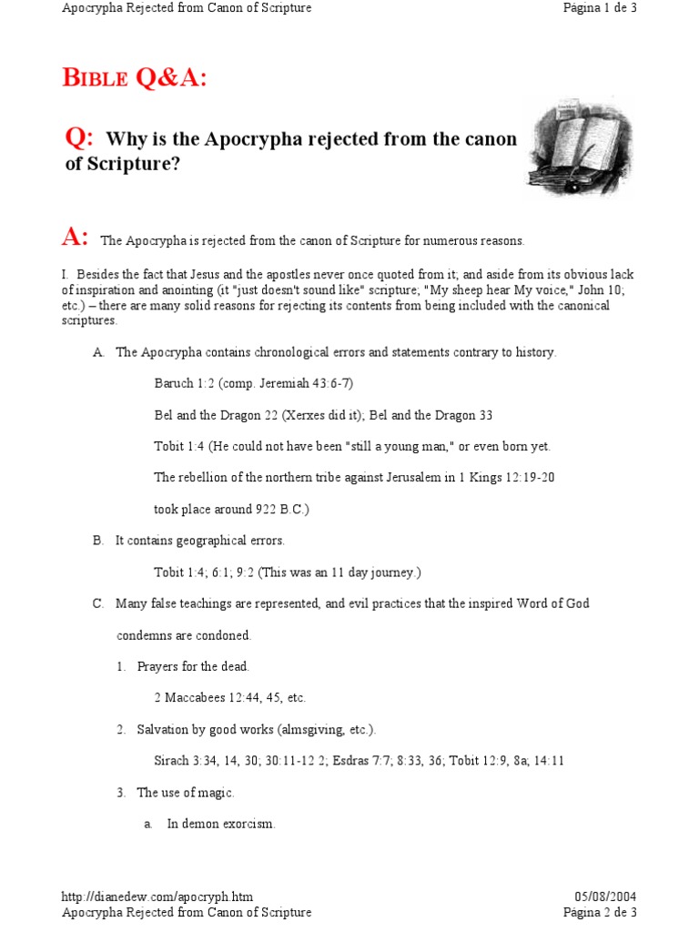 Why Apocrypha Is Rejected From Canon | PDF | Biblical Canon | Bible